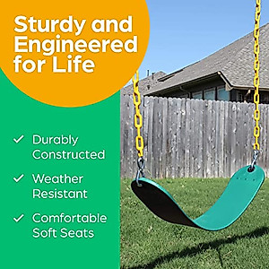 Jungle Gym Kingdom Swings for Outdoor Swing Set - Pack of 2 Swing Seat Replacement Kits with Heavy Duty Chains - Backyard Swingset Playground Accessories for Kids (Green)