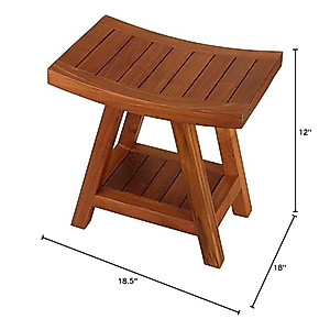 Bare Decor Niles Bench Stool with Shelf in Solid Teak Wood, Brown