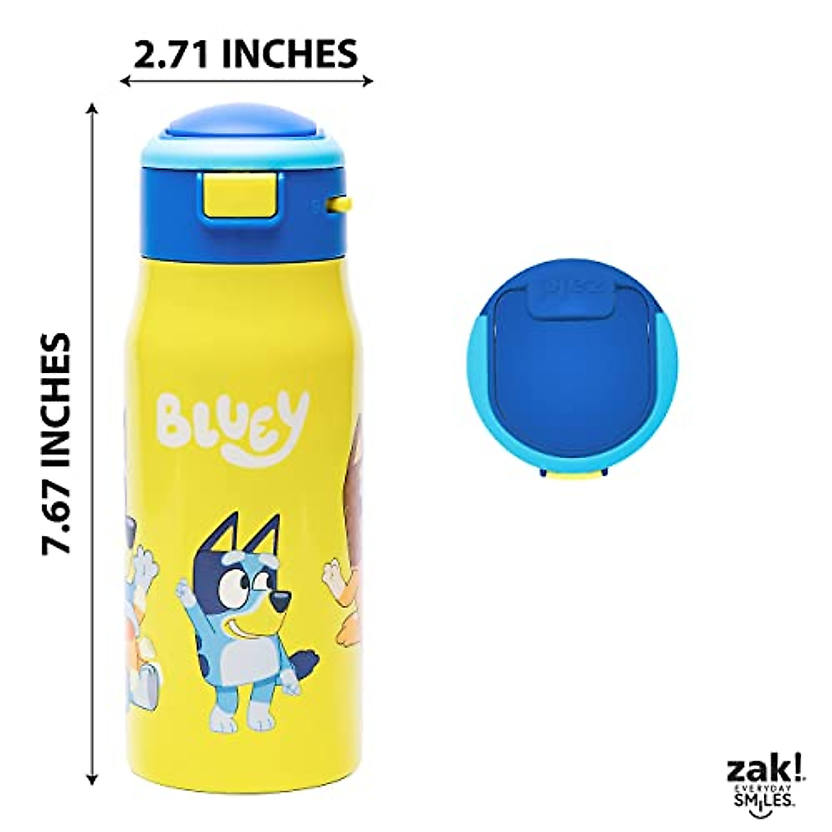 Zak Designs Bluey Double-Wall Vacuum Insulated, Stainless Steel Kids Mesa Water Bottle with Flip-Up Straw Spout and Locking Spout Cover, Durable Cup for Sports or Travel (13.5 oz, 18/8 SS)