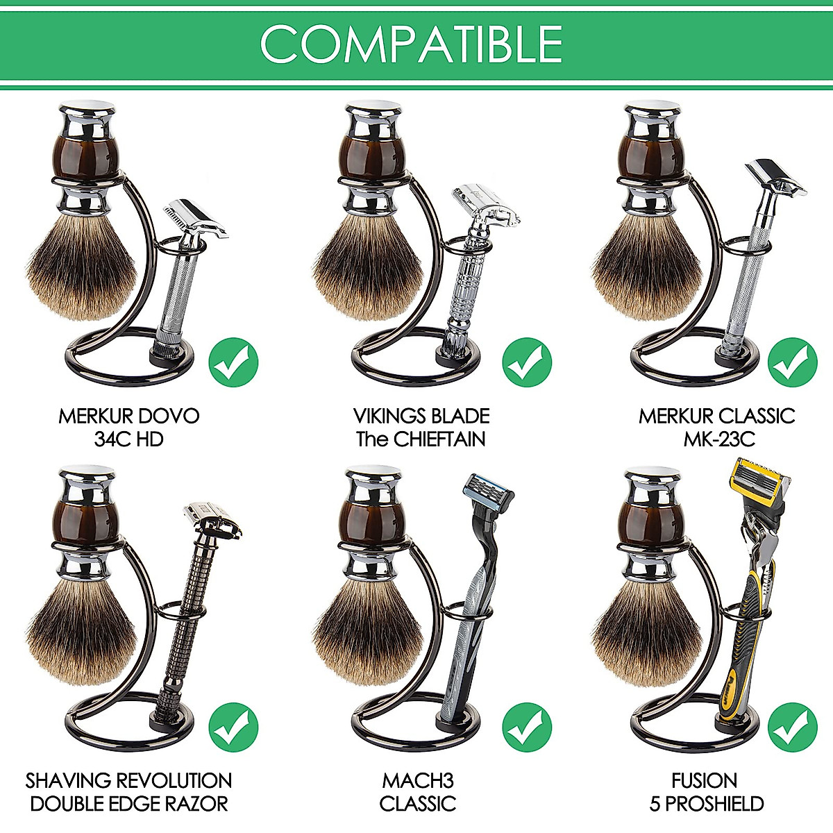 Linkidea Shower Shaving Brush Stand, Stainless Steel Safety Razor Holder, Comaptible with Vikings Blade Chieftain, Emperor Augustus Razor (Brushed Nickel)