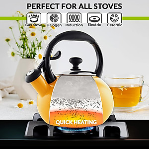 Chantal 1.8 QT Kettle, Buttons Series, Premium Enamel on Carbon Steel, Whistling, Even Heating & Quick Boil (Marigold)