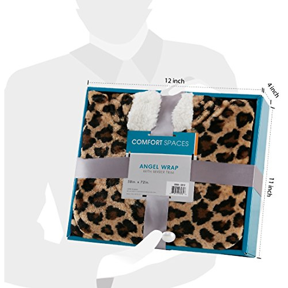 Comfort Spaces Glimmersoft Plush To Sherpa Pocket Hooded Angel Wrap Ultra Soft Wearable Poncho Blanket Throw, 58"x72", Leopard
