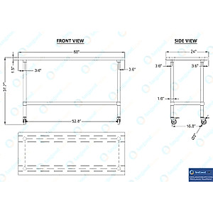 AmGood 24 in. x 60 in. Stainless Steel Work Table with Wheels | Metal Kitchen Food Prep Table | NSF