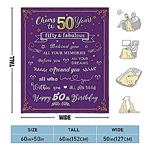 50th Birthday Gifts Blanket for Women, 50 Birthday Gifts for Mom or Wife, 1973 Birthday Gift Ideas for Women, 50 Year Old Gifts for women Turning 50, Cozy & Soft Flannel Throw Blanket 60 x 50 inch