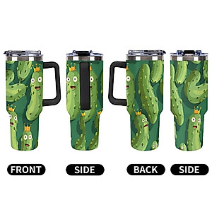 Dill Pickles Insulated Tumbler with Handle Stainless Steel Travel Coffee Mug with Lid And Straw 40oz