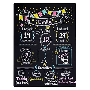 Monthly Baby Milestone Chalkboard, First Year Boy and Girl Age Tracking Growth Sign (11.6 x 15.6 in)