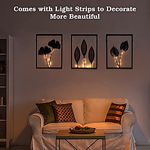 Phirown 3 Piece Metal Wall Decor, Black Wall Decor with Light Strips, Modern Wall Art with 6 Adhesive Hooks & Spirit Level, Rustic Farmhouse Wall Decor, Home Wall Decor for Living, Bedroom (Vertical)