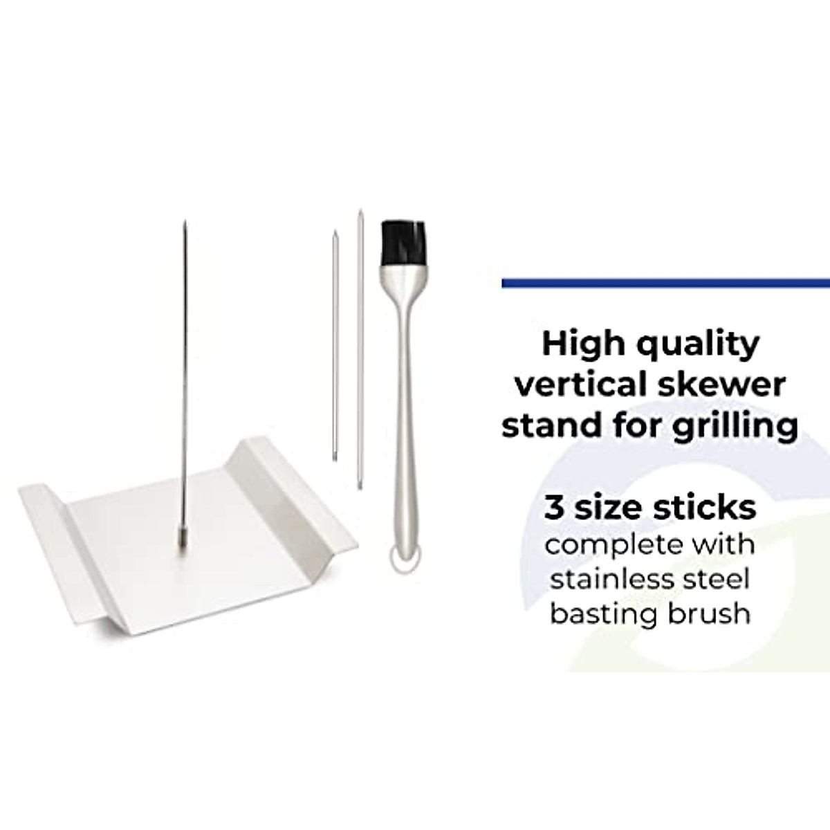 Rossbright Skewer Hack for BBQ - 3 Stick Sizes - Stainless Steel Stand for Upright, Vertical Grilling - Ideal Holder for Brazilian Meats, Gaucho Style, Chicken, Steak - Complete with Basting Brush