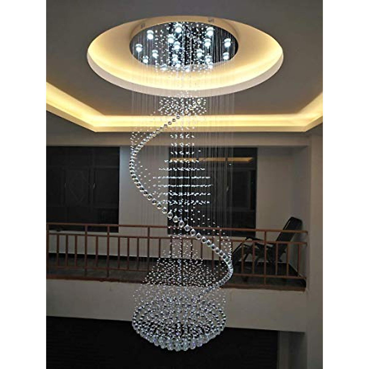 Moooni Modern Large Spiral Crystal Chandelier Lighting Luxury Rain Drop Flush Mount Ceiling Light for Foyer Staircase Entryway D 31.5" X H 98"