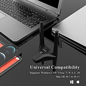 WAVLINK USB3.0 WiFi Adapter, AC1300Mbps Wireless Network Adapter for Desktop PC, Dual Band 5GHz+2.4GHz WLAN with High Gain 2X 3dBi Antennas for Windows XP/Vista/7/8/8.1/10/11 MacOS 10.7-10.15