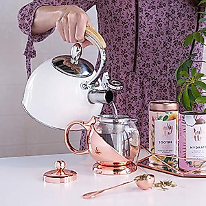 Pinky Up Presley Tea Kettle, Stovetop Stainless Steel Kettle, Whistling, Tea Accessorie gifts, Fast Boil Water Kettle, Wooden Handle, 70 oz, Gold