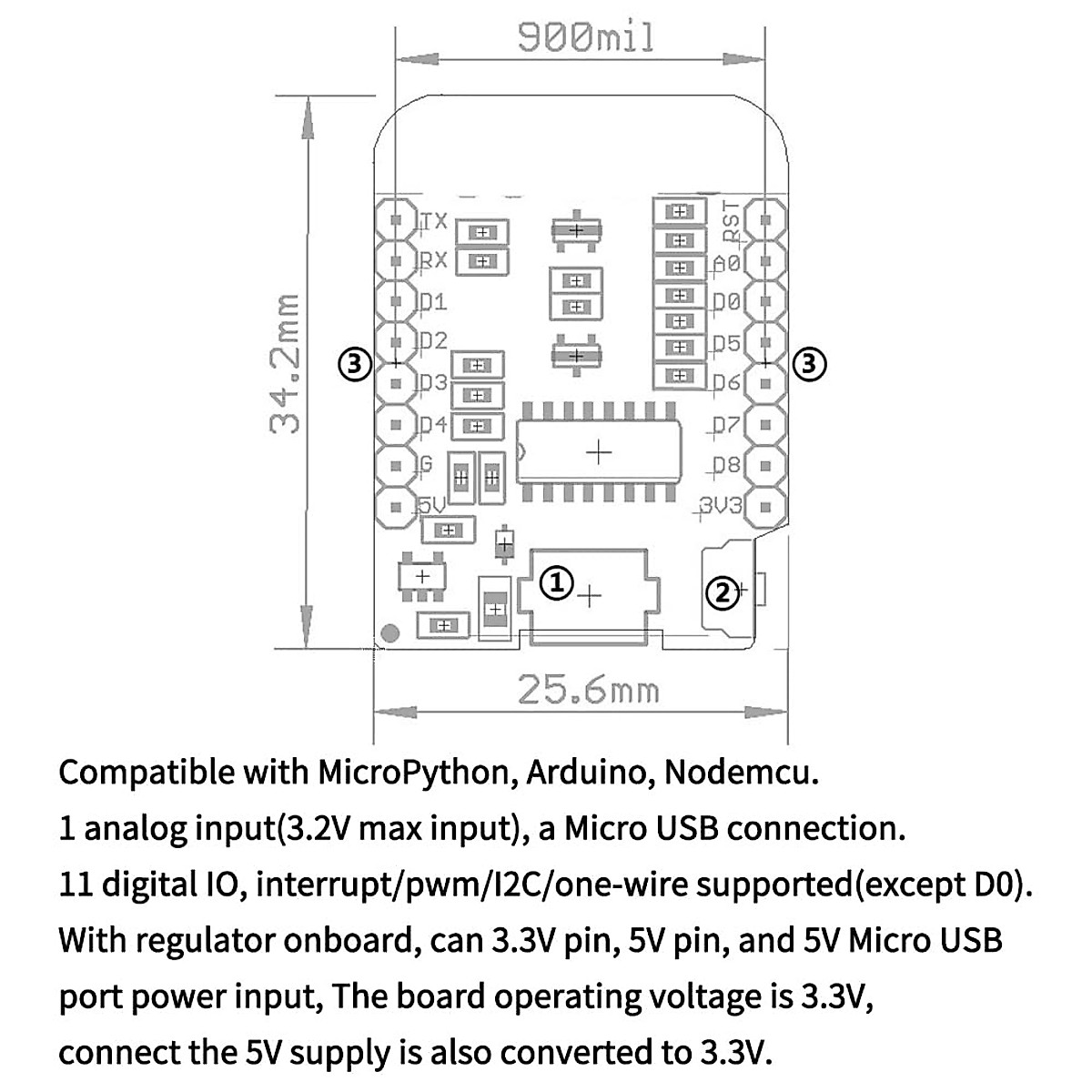 Aokin ESP8266 ESP-12F D1 Mini NodeMcu Lua 4MByte WLAN WiFi Internet Development Board for Arduino, Compatible with WeMos D1 Mini, 5 Pcs