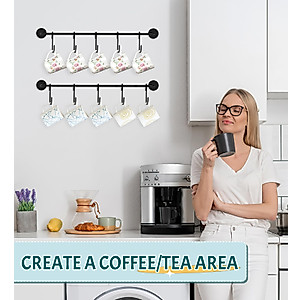 HOMEBROS Coffee Mug Rack, Black Metal Coffee Cup Holder Wall Mounted Hanging Coffee Mug Holder with 10 Mug Hooks Space Saving Kitchen Coffee Bar Mug Hanger Tea Cup Holder for Storage & Display - 2 Pcs