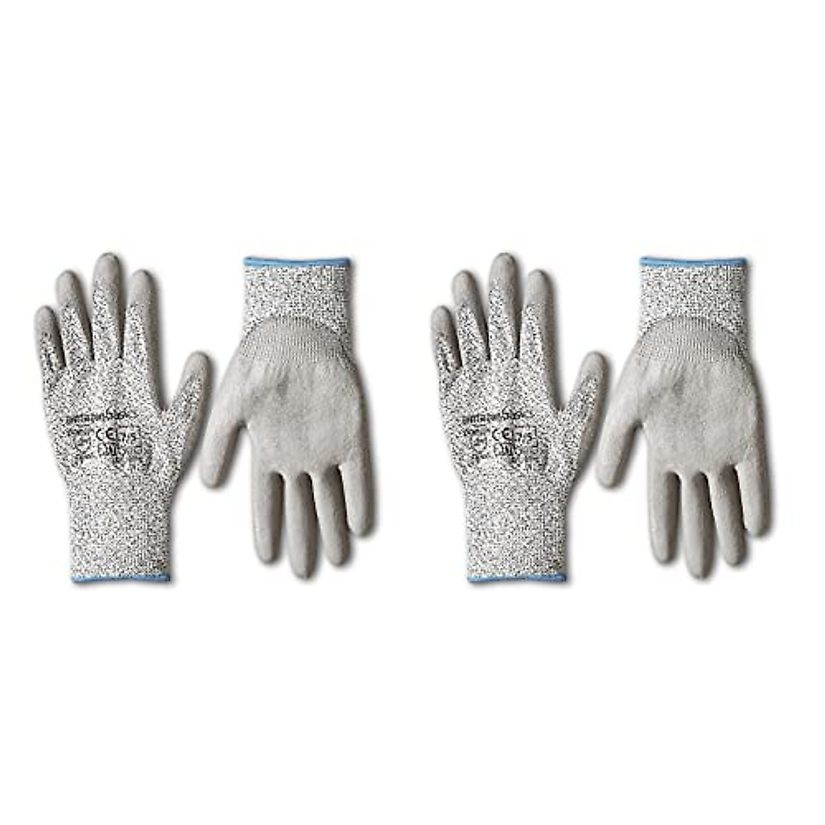 Amazon Basics Cut Resistant Work Gloves, Cut Level A2, Polyurethane Coated Gloves, Touch Screen, Size 7, Small (Pack of 2), Grey