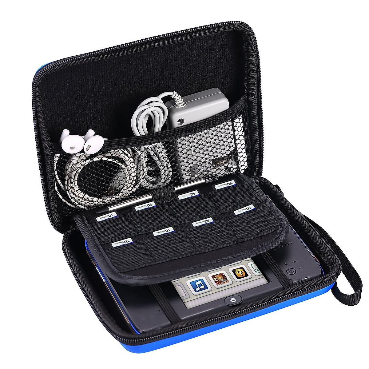 AKWOX Carrying Case Compatible with Nintendo 2DS with 8 Game Holders (Blue)