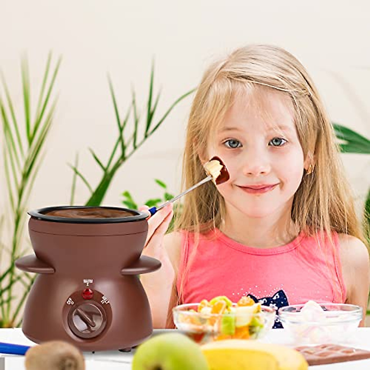 OFFKITSLY Fondue Pot Set, Mini Electric Fondue Pot Set for Melting Chocolate Cheese, Chocolate Meting Pot fondue maker with Dipping Forks For Holiday Birthday Party Gift-Brown