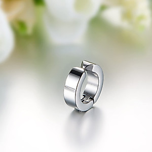 YUNXI 2 Pairs Black Silver Cuff Earrings for Men's Women Punk Rock Stainless Steel Circle Round Shape Design Hoop Earrings (2 Pairs- Silver+Black)