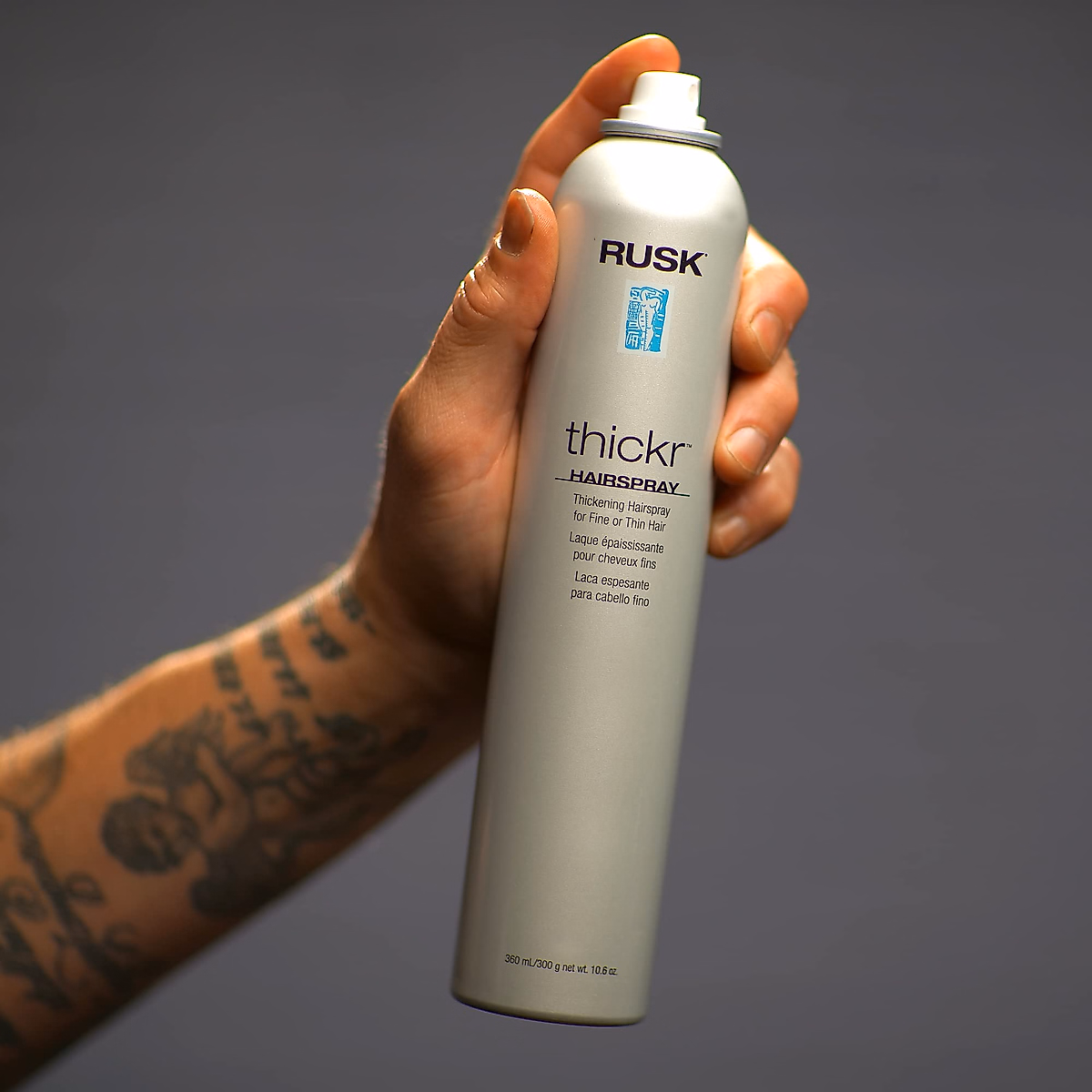 RUSK Thickening Hairspray, 10.6 Oz, Extra-Hold Hairspray, Powerful Texture and Shine, UV Blockers to Protect Color-Treated or Highlighted Hair