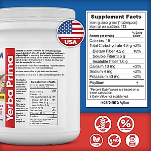 Yerba Prima Psyllium Whole Husks Fiber Supplement - Colon Cleanse - Gut Health - Vegan Non-GMO Gluten Free - 20oz