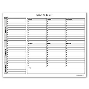 Weekly TO DO List Notepad, 50 Page Task Planner Pad w/ Daily Checklist, Priority ToDo Checkbox & Note Sections. Desk Notebook Pad to Organize Office. 11 X 8.5, A4 Sheets. Made in the USA.
