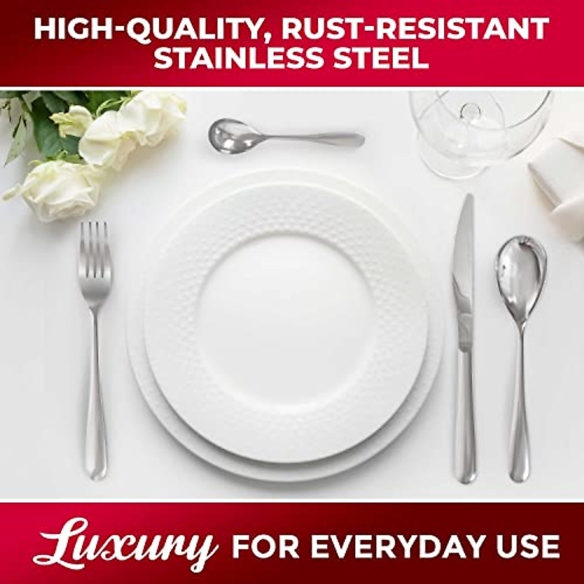 Mueller Flatware Set, 20-Piece Stainless Steel Silverware Set, Elegant Cutlery Set Service for 5 - Spoon, Knife, Fork, Teaspoon, Dishwasher Safe, Ergonomic Shape