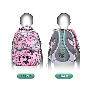 NEW TILAMI Kids Travel School Backpack for Girls,Elementary School Bags for Primary Middle Waterproof Laptop Backpacks for Kids School Bags 16inch 300D High Density Oxford Pink Paris