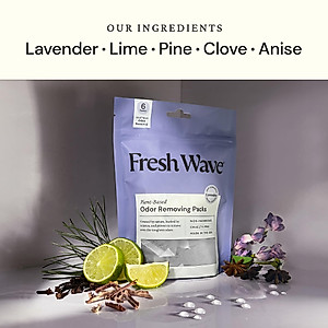 Fresh Wave Lavender Odor Eliminating & Deodorizing Packs | Bag of 6 & Fresh Pod Case | Safer Odor Relief for Small Spaces | Natural Plant-Based Odor Eliminator | Odor Absorbers for Home
