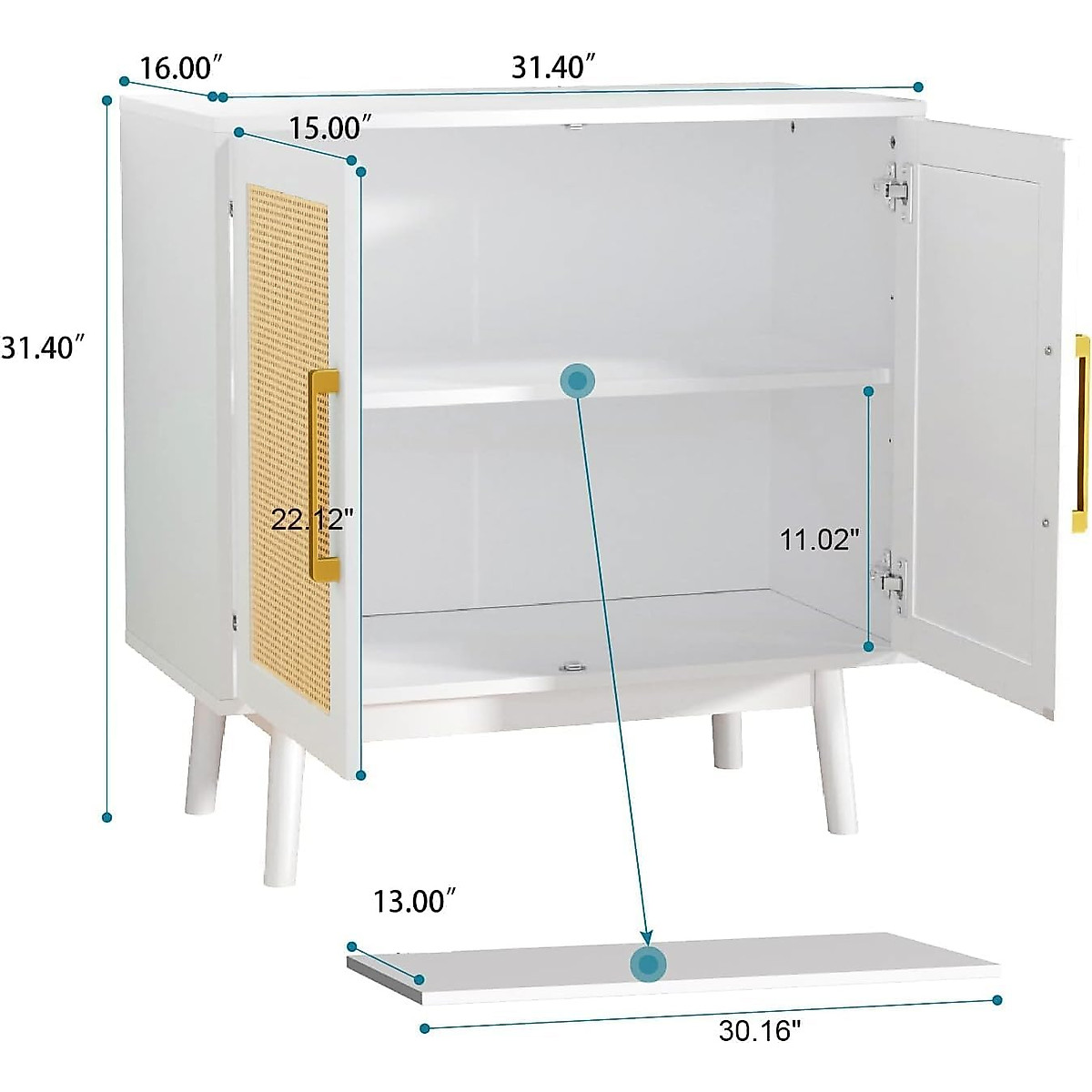 LYNSOM Sideboard Buffet Cabinet with Storage, Kitchen Buffet Cabinet with Rattan Doors and Adjustable Shelf, Small Storage Cabinet with Solid Wood Feetfor Hallway, Entry, Living Room, White