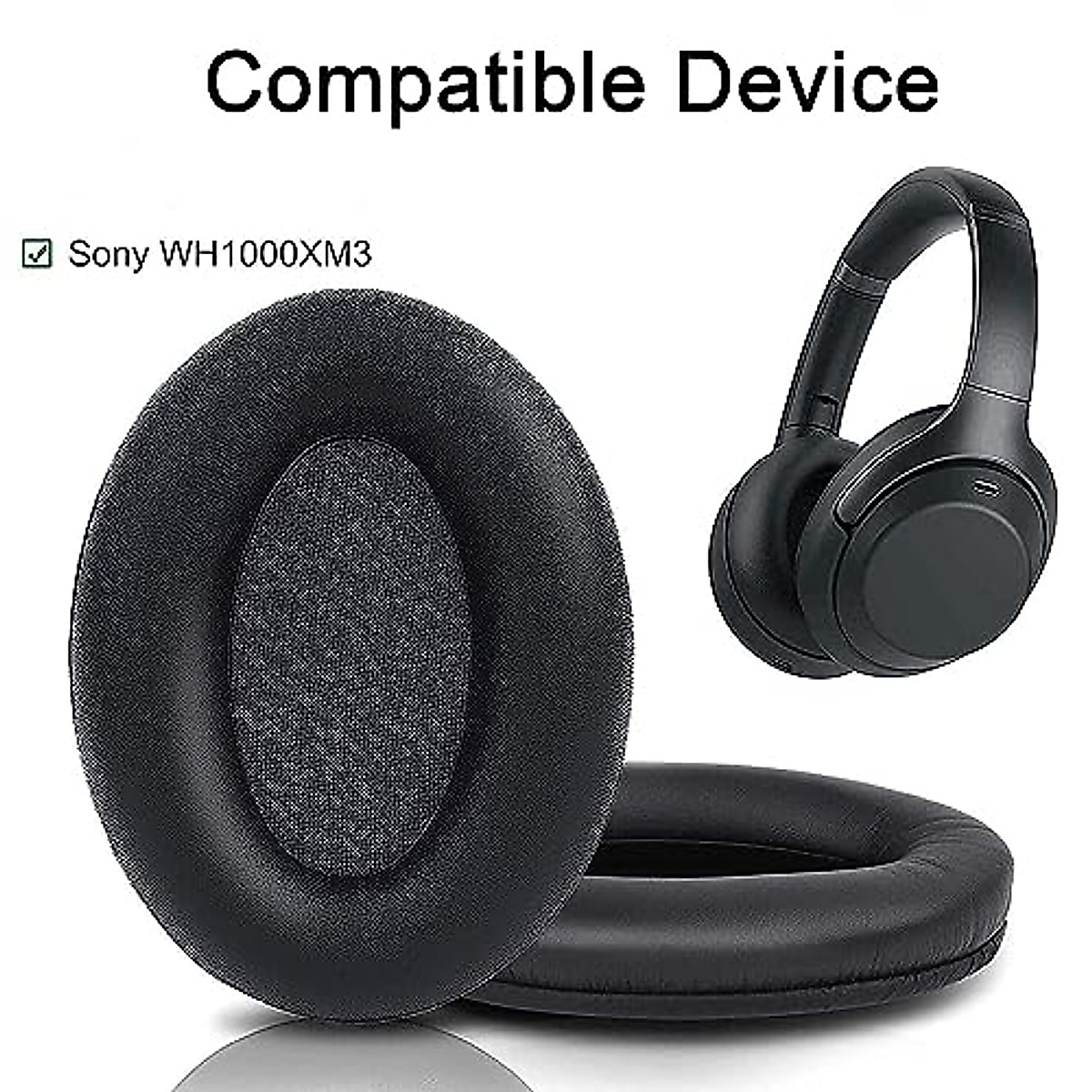Alitutumao WH-1000XM3 Ear Pads Ear Cushions Cover Compatible with Sony WH-1000XM3 Over-Ear Headphones with Soft Protein Leather, Noise Isolation Memory Foam, Easy Installation (Black)