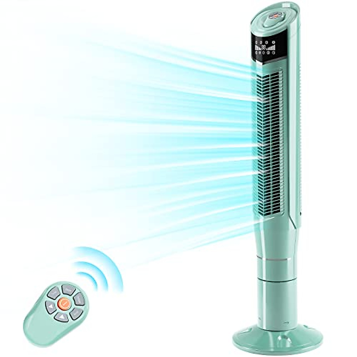 R.W.FLAME Tower Fan,360° oscillating standing fan, Room Fan, Portable Bladeless, Quiet Floor Fan with Remote, 8 Speeds, 3 Modes, 24H Timer for Bedroom, and Home Office Use (47-inch, GREEN)