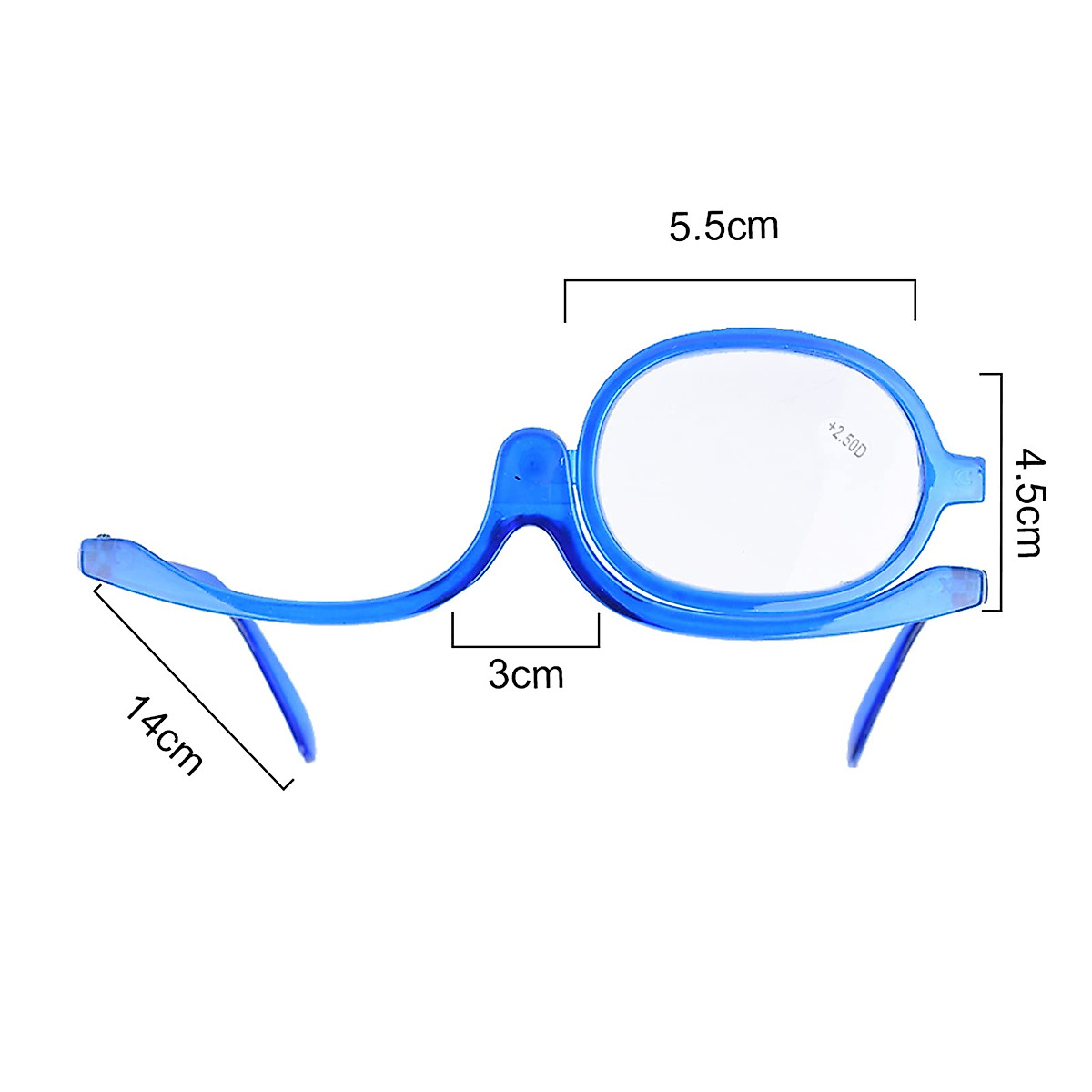 Brrnoo Eye Makeup Glasses, Make Up Makeup Glasses with Foldable, Magnify Eye Makeup Glasses Single Lens Rotating Glasses Women's Makeup Essential Tool(250 + blue)