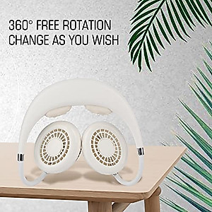 3 Speeds Adjustment Cooling Personal Fan,plplaaoo Hanging Neck Fan, USB Charging Fan, Leafless Massage Aromatherapy Bladeless Fan with Battery, USB Charging Fan for Outdoor Office Home (White)