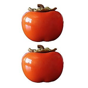 jojofuny 2pcs Ceramic Tea Jar Persimmon Shape Tea Tins Containers with Leaf Lids Orange Ornament Porcelain Tea Pot Food Storage Jar for Table Decoration Orange 200ml