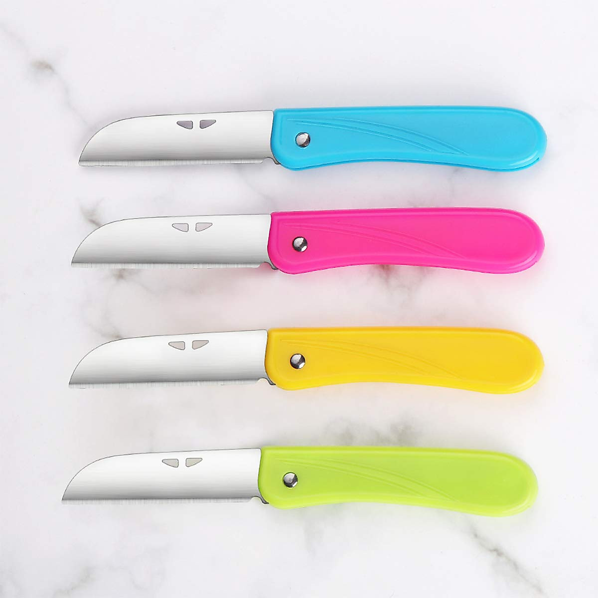fruit knife small,New Foldable Fruit Knife Set,paring knife set of Exquisite and Beautiful,Small and Easy to Carry,suitable for Most Types of Vegetables and Fruits,4 Pieces(red, Blue,green,yellow)