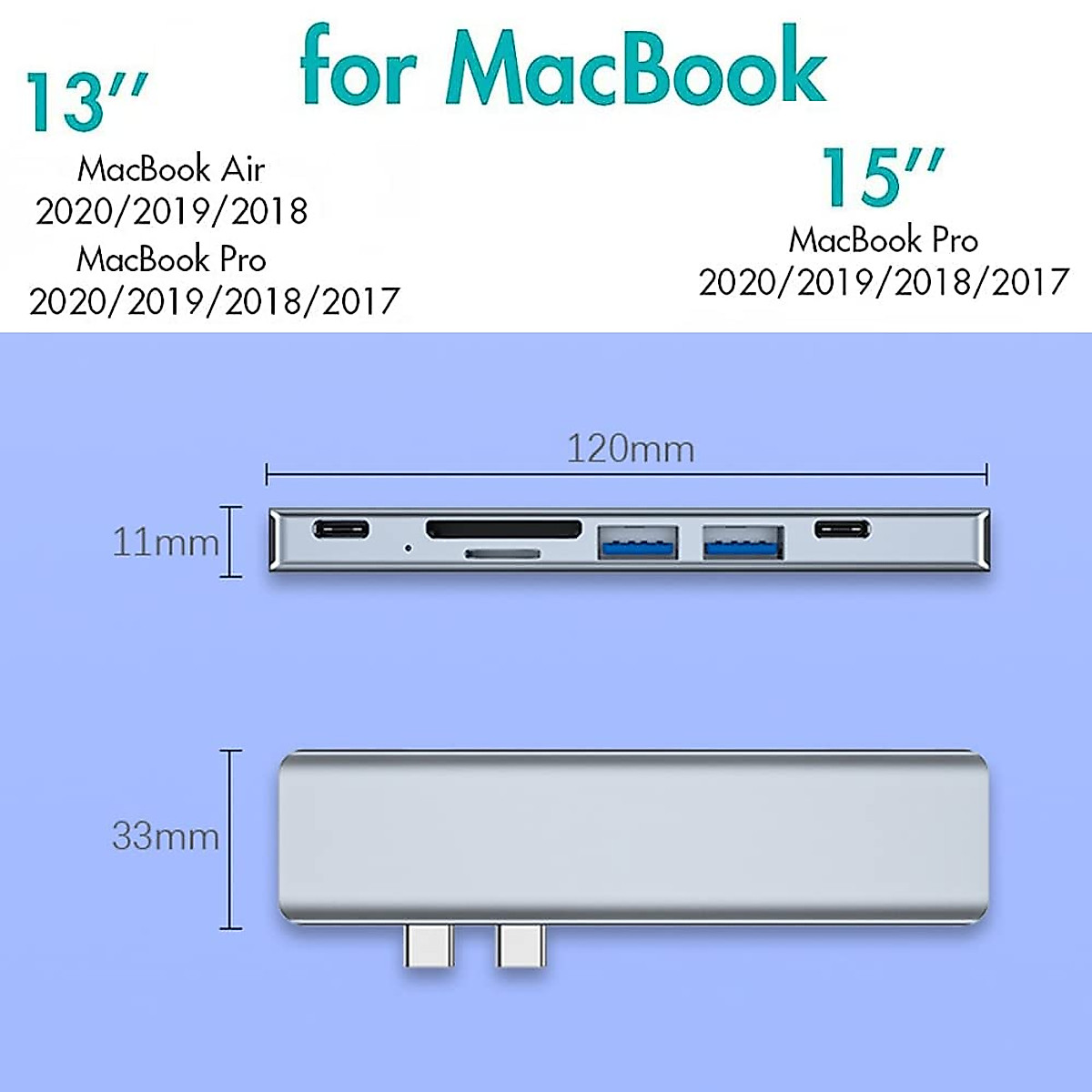 SLAUNT USB C Hub for MacBook Pro 7-in-2 USB C Adapter MacBook Multiport Dongle with 4KHDMI, USB 3.0&2.0, TF/SD Card Reader, USB-C and Thunderbolt 3 Compatible with MacBook Pro Air 2020 2019 2018