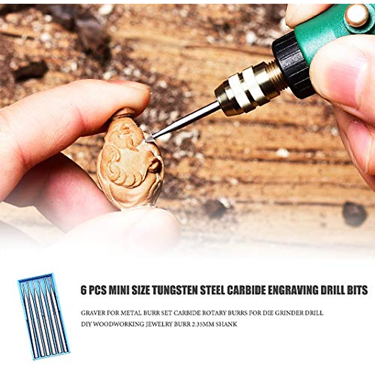 6 PCS 1MM Tungsten Steel Carbide Engraving Drill Bits, Graver for Metal, Burr Set, Carbide Rotary Burrs for Die Grinder Drill, DIY Woodworking, Jewelry Burr, 2.35mm Shank
