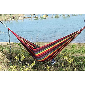 Garden Hammocks Comfortable Fabric Hammock Portable with Carrying Bag for Outdoor Patio Yard Backyard, Beach, Camping Travel, Load Capacity Up to 550 Lbs Canvas Cotton Hammocks (Rainbow)