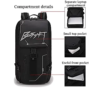 BE SMART Hiking Outdoor Travel Backpack with Cyberpunk Design, Water-Resistant Laptop Daypack Book Bag with Multi-Layer for Men & Woman （Black）