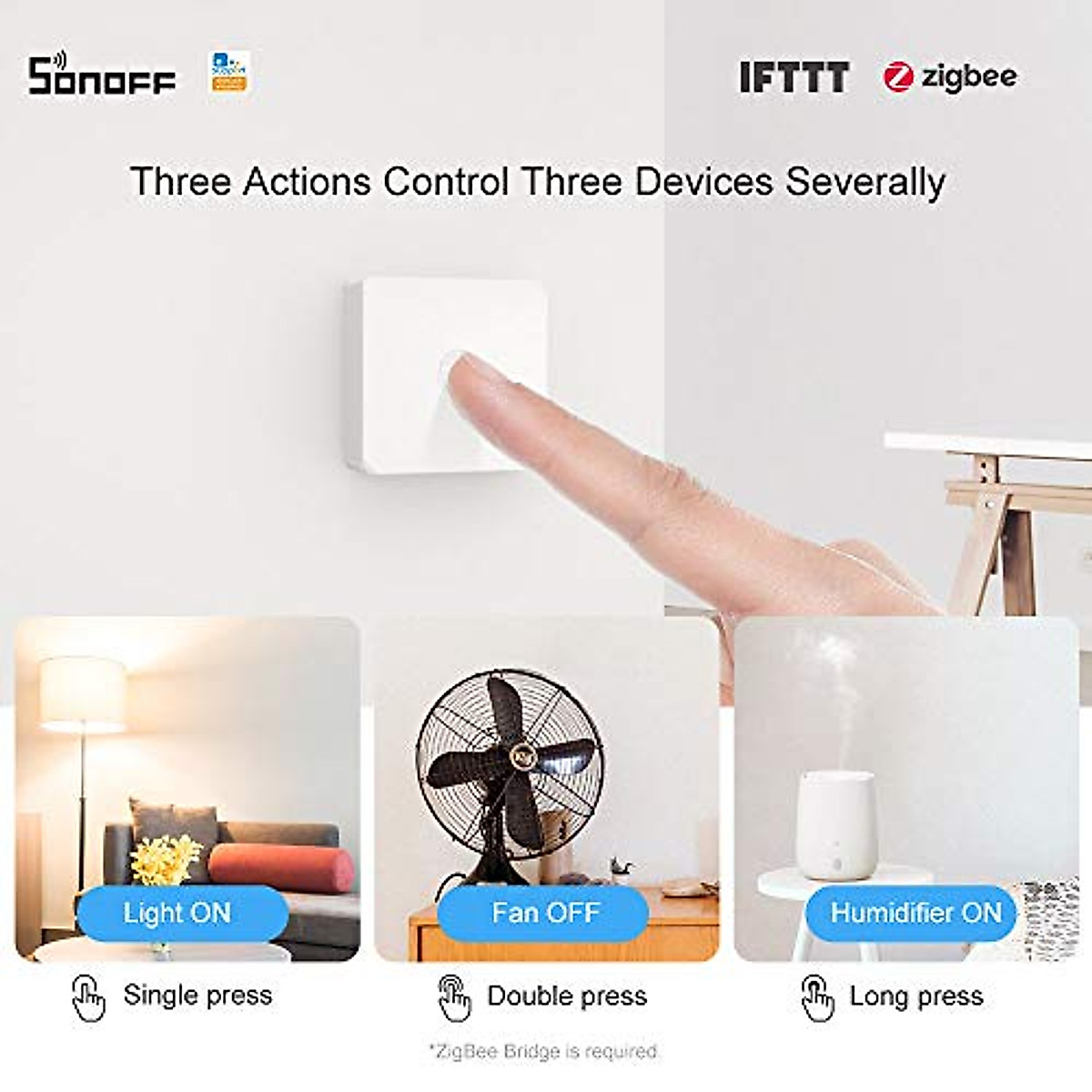 Sonoff SNZB-01 Zigbee Wireless Switch, Supports To Create Smart Scenes, Trigger The Connected Devices on Ewelink APP With Three Control Options,Sonoff ZigBee Bridge Required.(Battery Is Not Included)