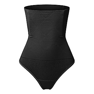 FLORATA Women's Thong Shapewear Tummy Control Butt Lifting Panties High Waist Body Shaper Briefs Black