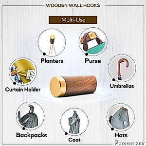 Wall Hooks For Hanging - Coat Hooks Wall Mounted - 4 Pack Towel Hook - Premium Wall Hangers - Wooden Hat Hooks - Modern Wall Coat Rack - Discreet Coat Hangers For Wall - Elegant Backpack Hooks