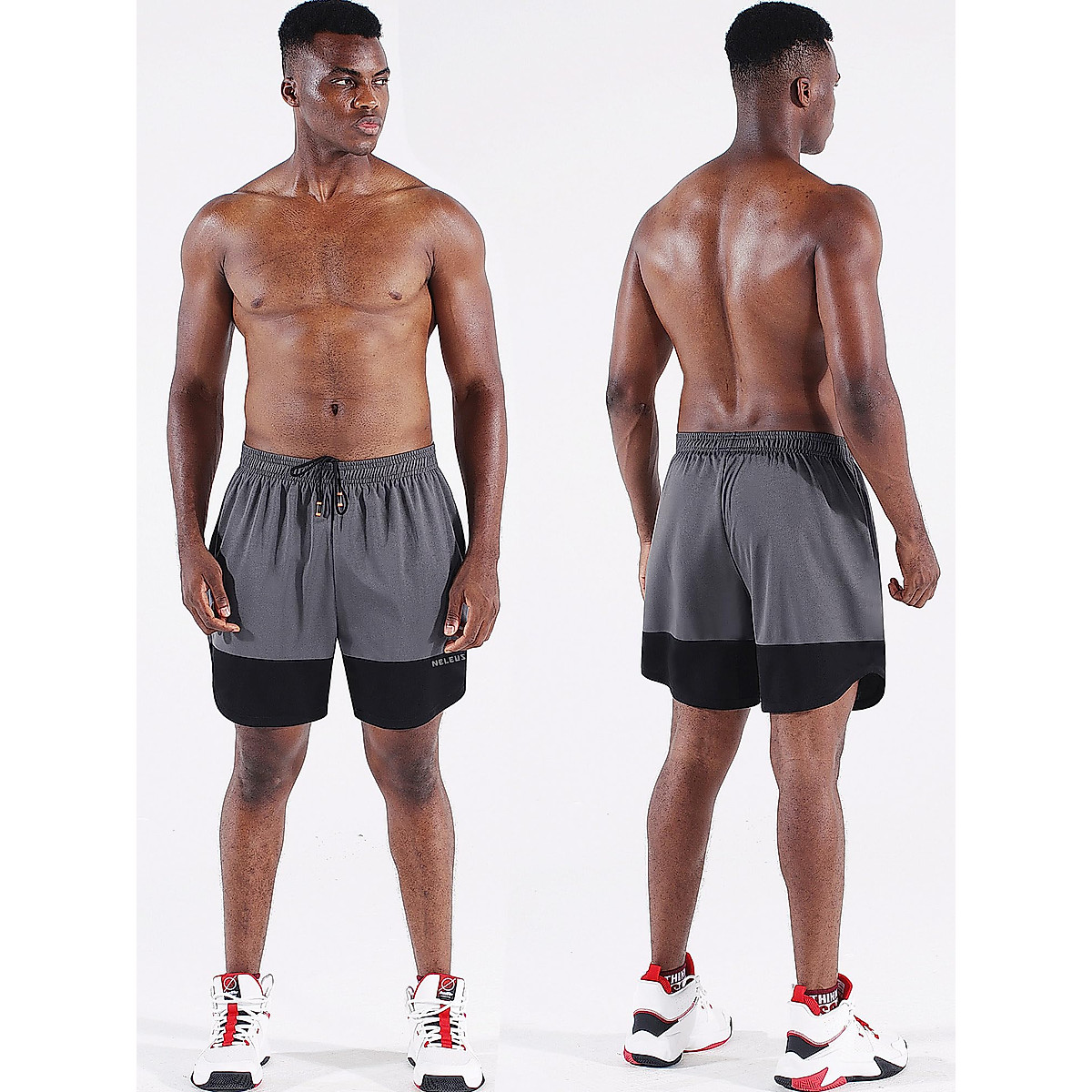 NELEUS Men's 2 in 1 Running Shorts with Liner,Dry Fit Mesh Gym Workout Shorts with Pockets,3 Pack,6094,Black/Grey/Blue,M