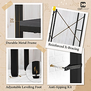 CAPHAUS 550lbs Capacity Garment Rack for Hanging Clothes, Heavy Duty Metal Open Wardrobe w/Hanging Rods & Drawers, Free Standing Closet Organizer, Metal Closet w/Wooden Boards, Black Vintage Board