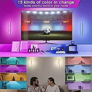 Under Cabinet Lighting Wireless with Remote, 48 LED Rechargeable Under Cabinet Lights, Kitchen Counter Lights Dimmable LED Closet Lights RGB Bar for Shelf, Car, Hallway, 15 Color Changing, 6 Pack