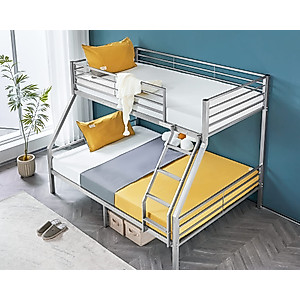 Bonnlo Bunk Beds Twin over Full Size with Flat Rung Steps, Heavy Duty Bunk Beds for Kids/Teens/Adults,13 inches Reinforced Guardrail, Gray