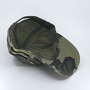 Zipper Pocket Washed Cotton Sandwich Adjustable Baseball Cap (Woodland Camo)