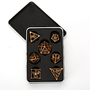 DND Dice Set 7 Pieces, JJDISO Hollow Metal D&D Polyhedral DND Dice for Dungeons and Dragons RPG Steampunk Dragons Role Playing Dice with Gift Box, Ancient Golden D4 D6 D8 D10 D12 D20 Dice Set