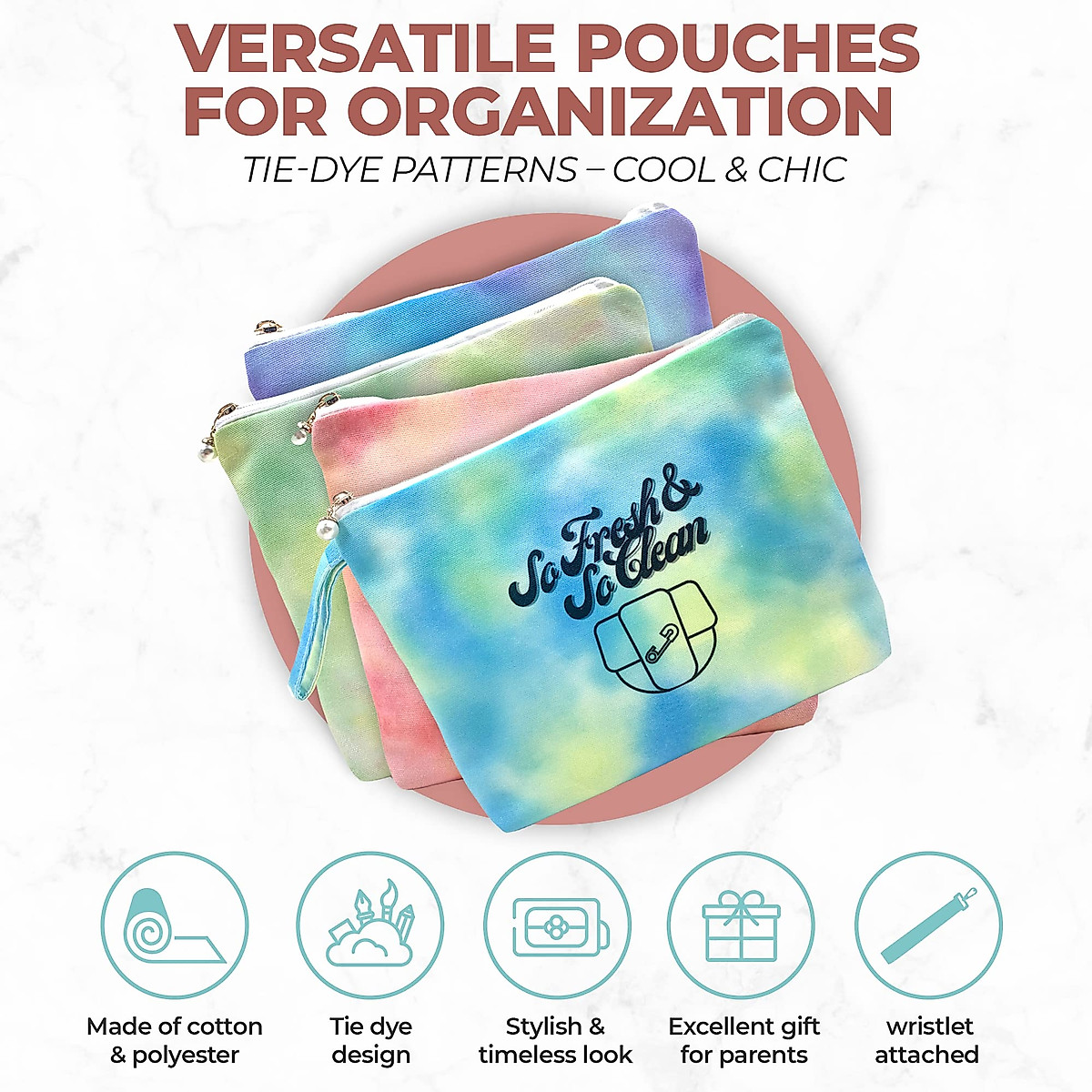 Loud Mama Diaper Bag Organizing Pouches – Premium Diaper Bag Organizer Set with 4 Pouch Bags – Practical and Versatile Pouches for Organization with Tie-Dye Patterns – Cool and Chic – Assorted Pack