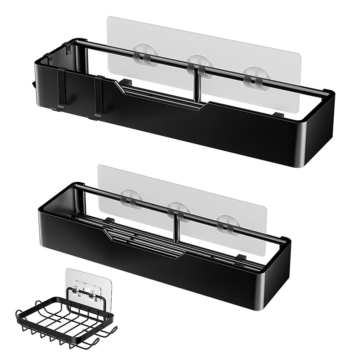 Emuardoe Corner Shower Caddy 2 Pack,with Soap Holder with 6 Removable Hooks Rustproof Stainless Steel Bathroom Accessories Organizer, No Drilling Wall Mounted Rack for Bathroom Kitchen