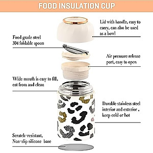 CUPADA Animal Skin Leopard Food Jar for Hot and Cold, Abstract Insulated Food Jars Vacuum 17OZ with Folding Spoon for Work Trip Picnic Camping